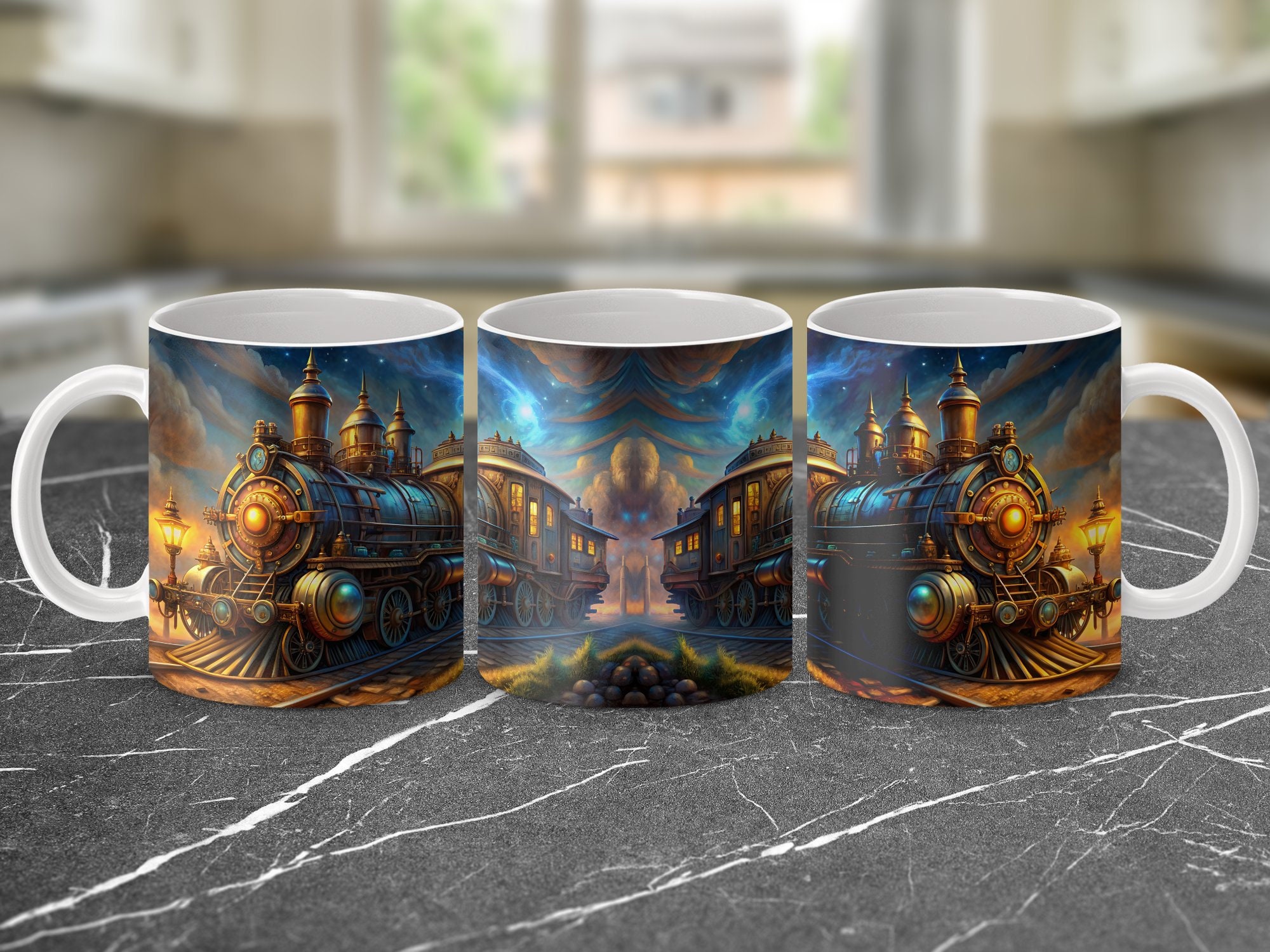 Vintage Style Steampunk Train Mug, Science Fiction Fantasy Steam ...