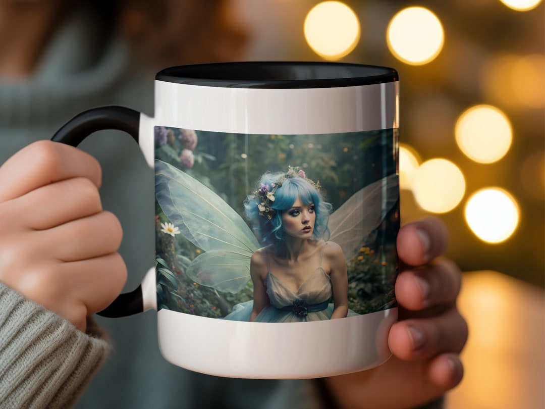 Enchanted Forest Fairy Mug, Blue Hair Floral Crown, Mystical Woodland ...