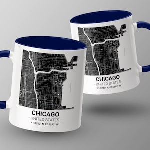 Chicago Skyline Mug, Chicago City Map Mug, Unique Chicago Coffee Mug ...