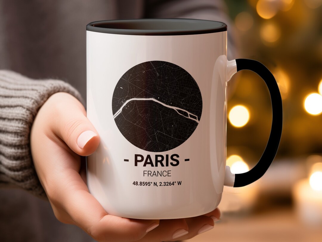 Paris Map Mug, Paris France Coordinate Mug, Paris Souvenir Mug, Black ...