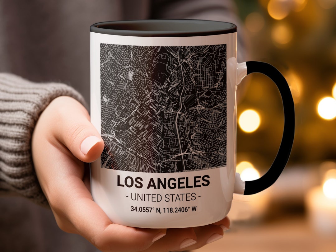 Los Angeles City Map Mug, Modern Black and White Street Map Mug, Los ...