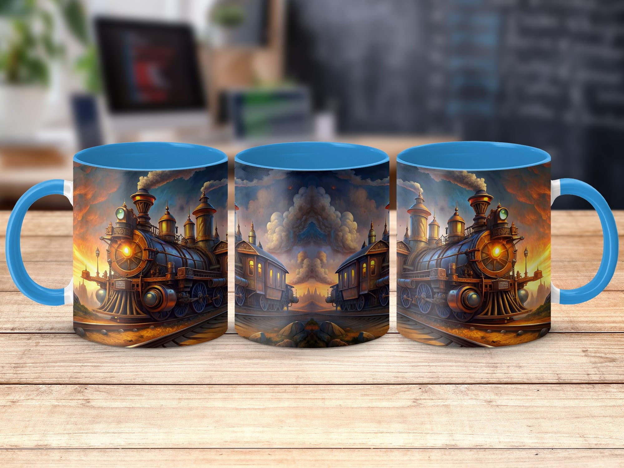 Vintage Steampunk Train Mug, Locomotive Coffee Cup, Steam Engine Tea ...