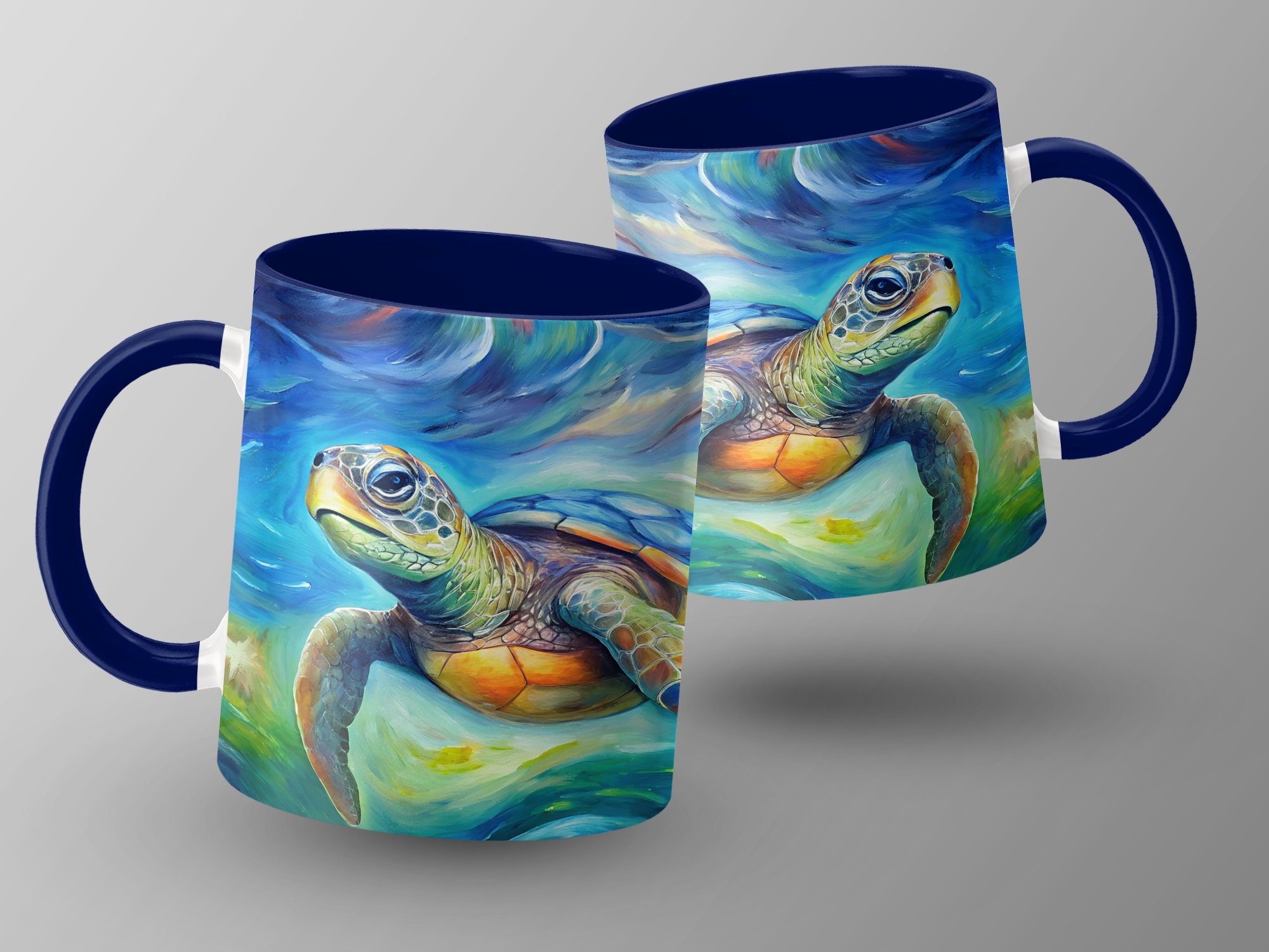 Colorful Sea Turtle Art Mug, Ocean Inspired Marine Life Coffee Cup ...