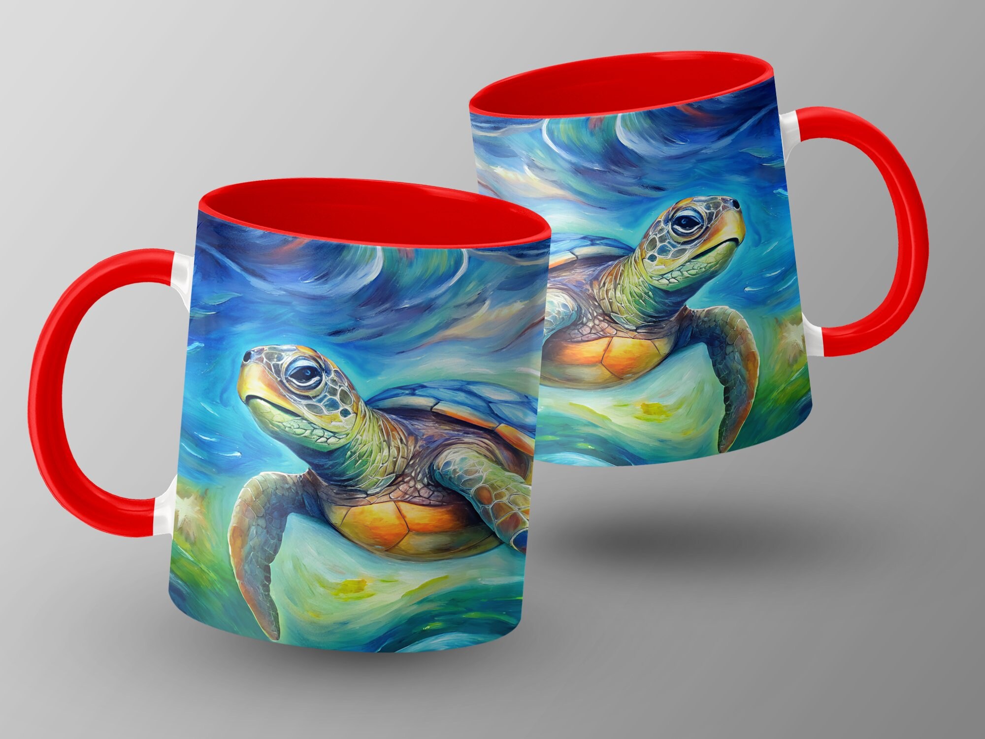 Colorful Sea Turtle Art Mug, Ocean Inspired Marine Life Coffee Cup ...