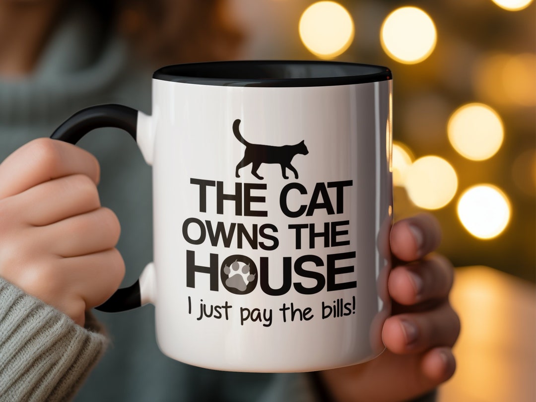 Funny Cat Owner Mug, the Cat Owns the House, Humorous Coffee Cup, Pet ...