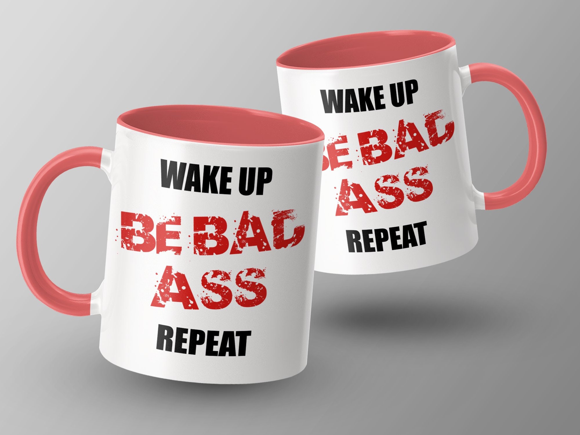 Wake up Be Badass Repeat Mug, Inspirational Quote Coffee Cup, Red Black ...