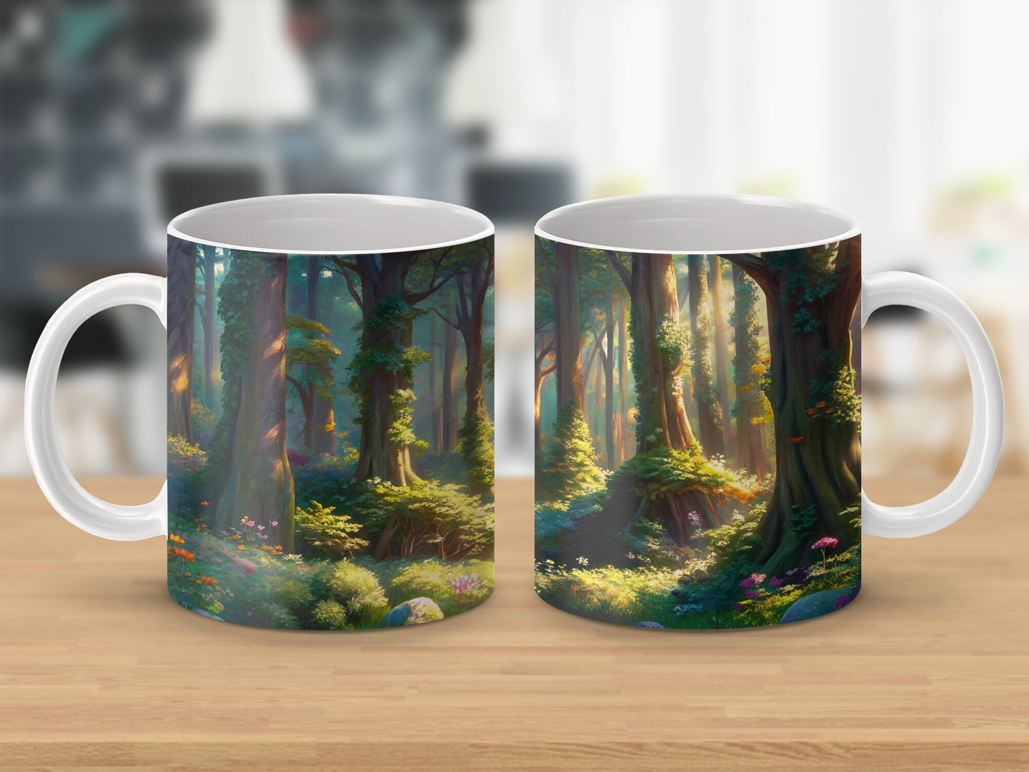 Enchanted Forest Mug, Morning Light Trees Scenery Coffee Mug, Mystical ...