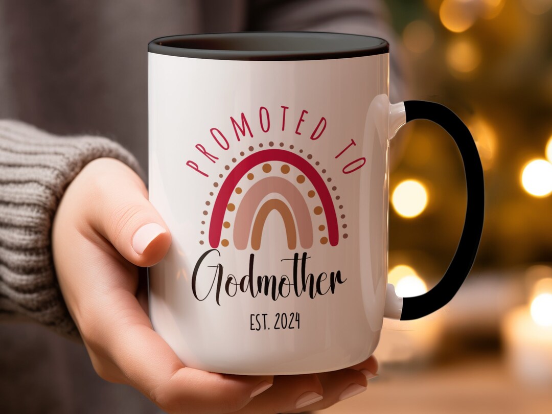 Promoted to Godmother Mug, Personalized Godmother Cup Rainbow Design ...