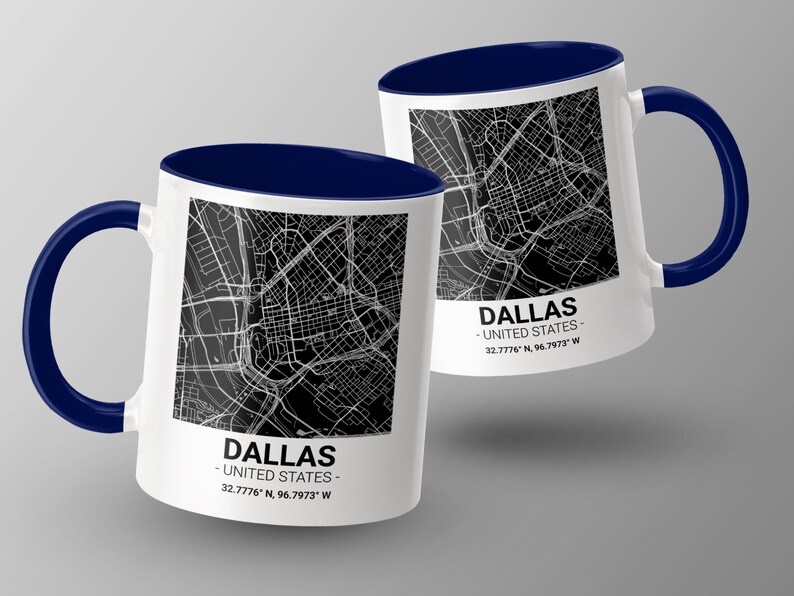 Dallas City Map Mug, Dallas Texas Street Map Coffee Cup, Dallas ...