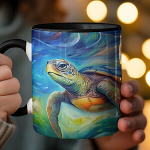 Colorful Sea Turtle Art Mug, Ocean Inspired Marine Life Coffee Cup ...