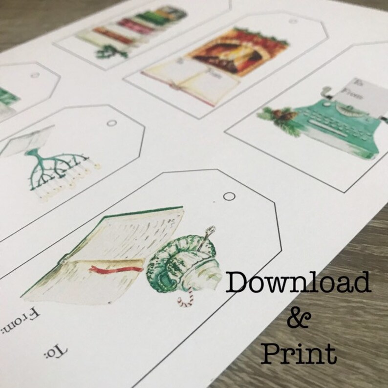 Printable Bookish Holiday Gift Tags, 8.5x11 Watercolor, Downloadable ...