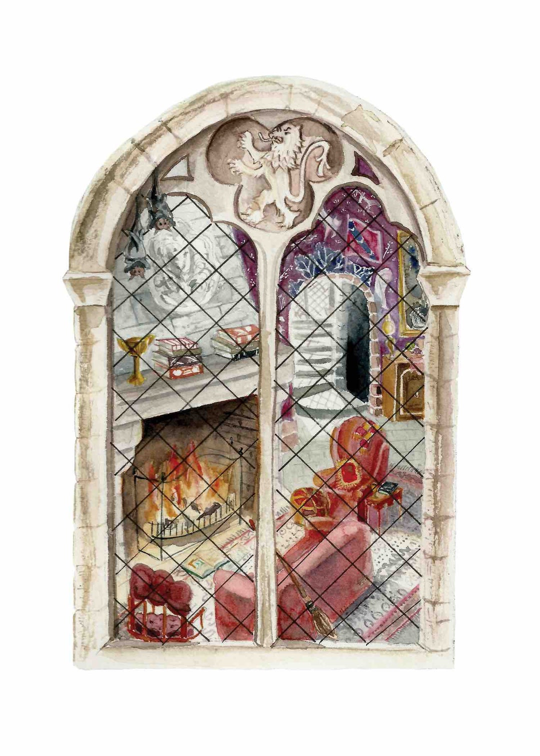 Courageous and Brave Common Room Window: Watercolor Art Print, Wizard ...