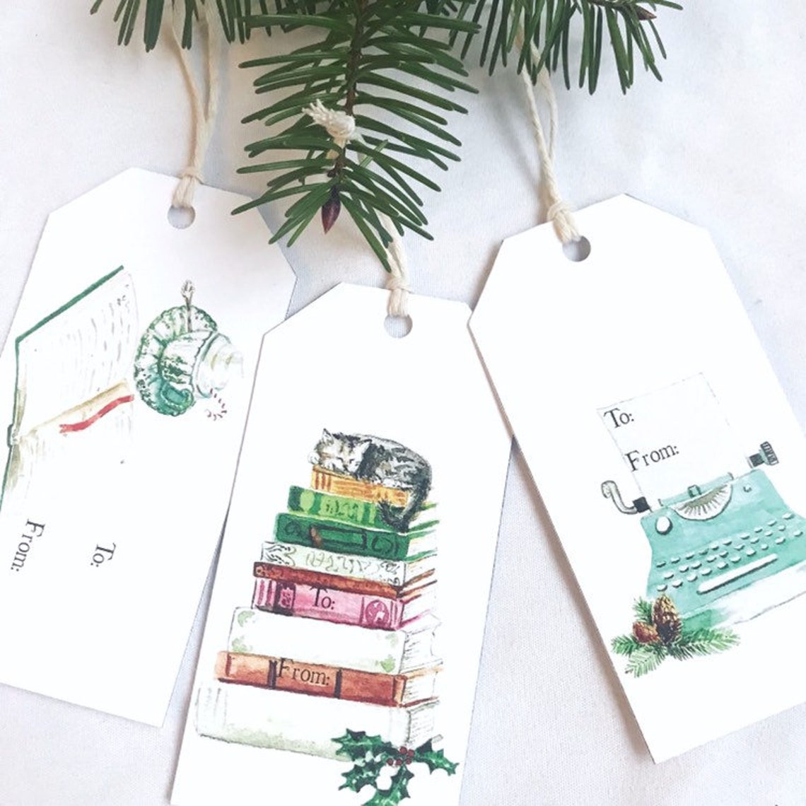 Printable Bookish Holiday Gift Tags, 8.5x11 Watercolor, Downloadable ...