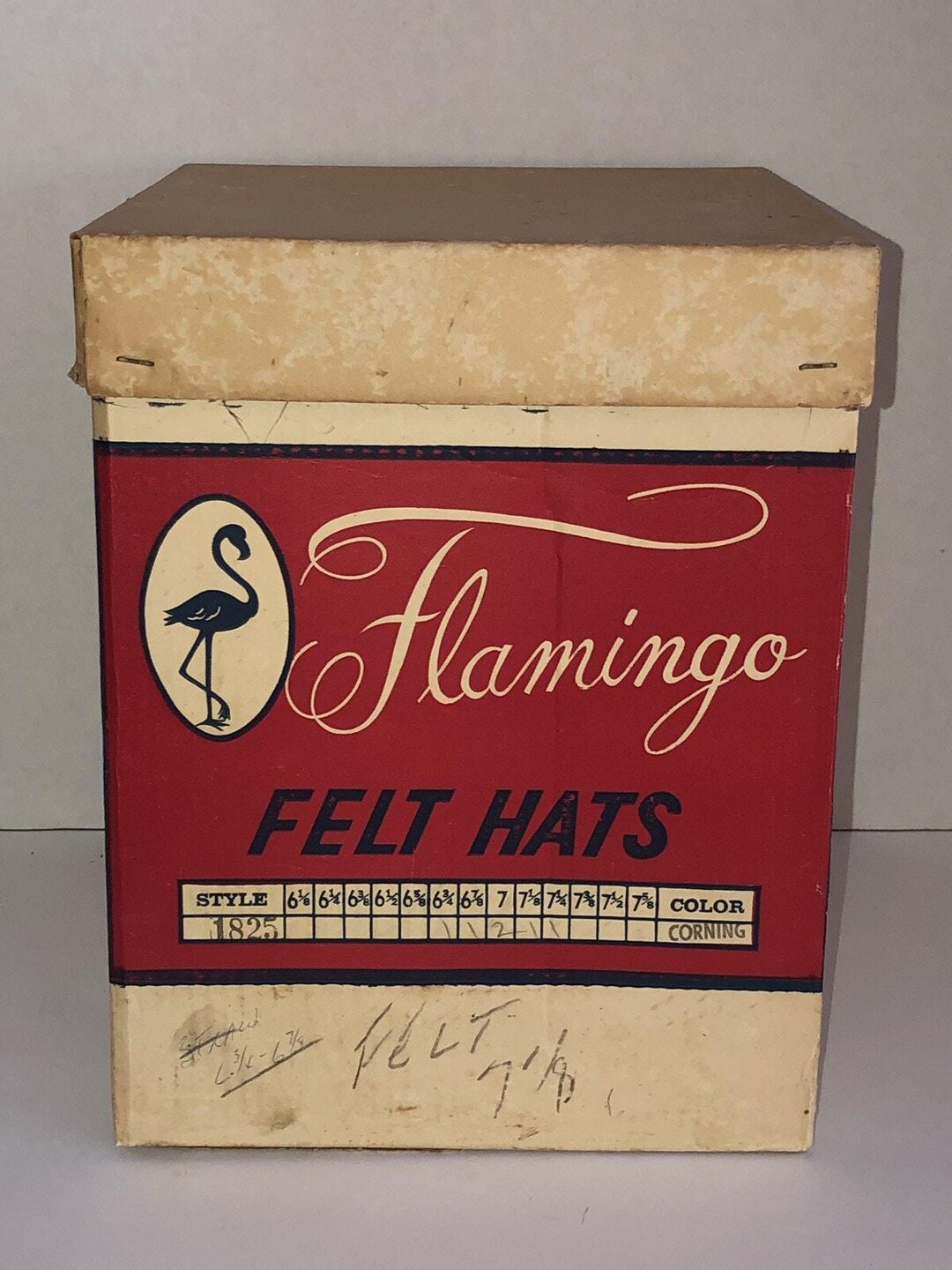 Vintage Flamingo Felt Hats Cardboard Storage Box EMPTY With Lid Script ...