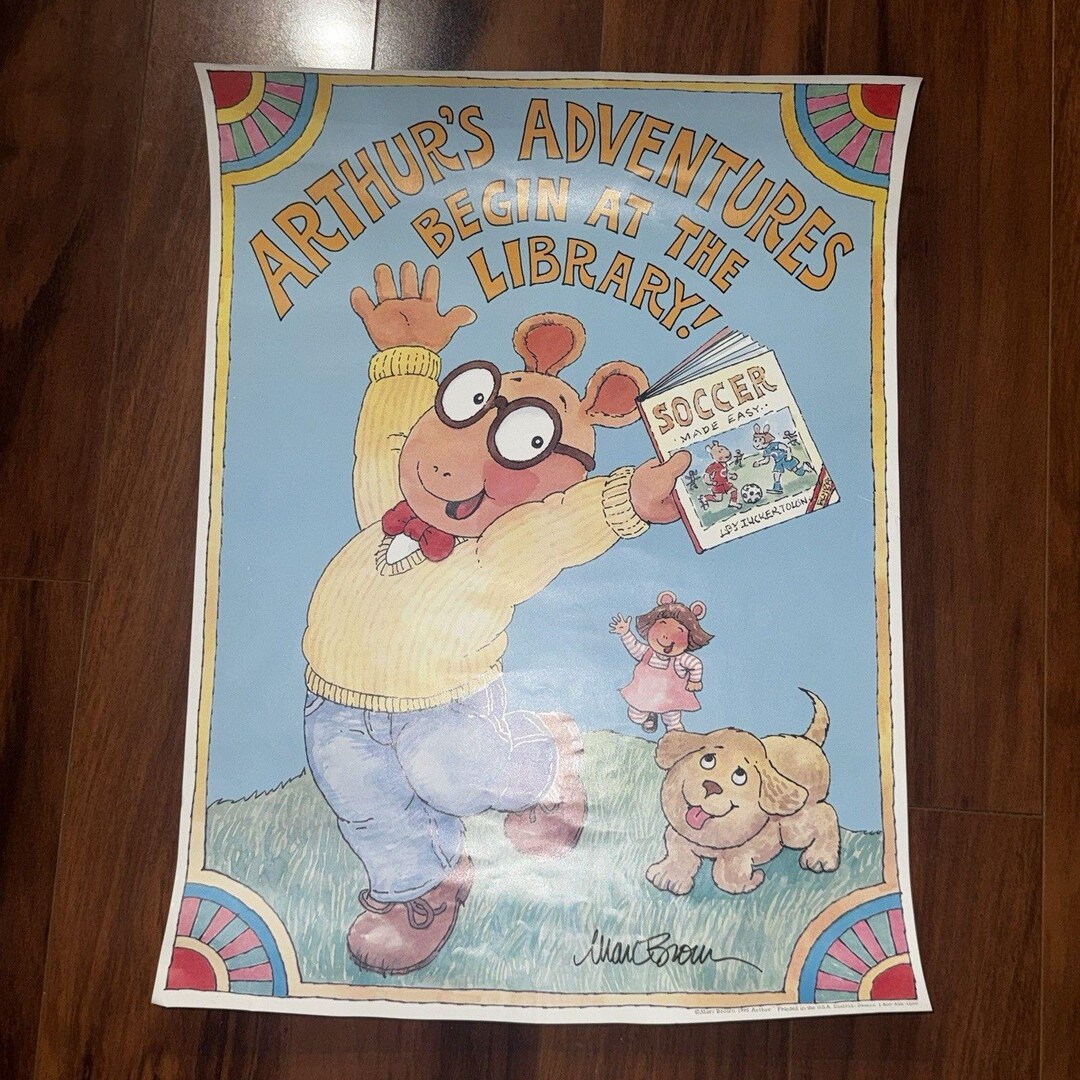Vintage 1995 Arthur Library Poster SIGNED Marc Brown Arthurs Adventures ...