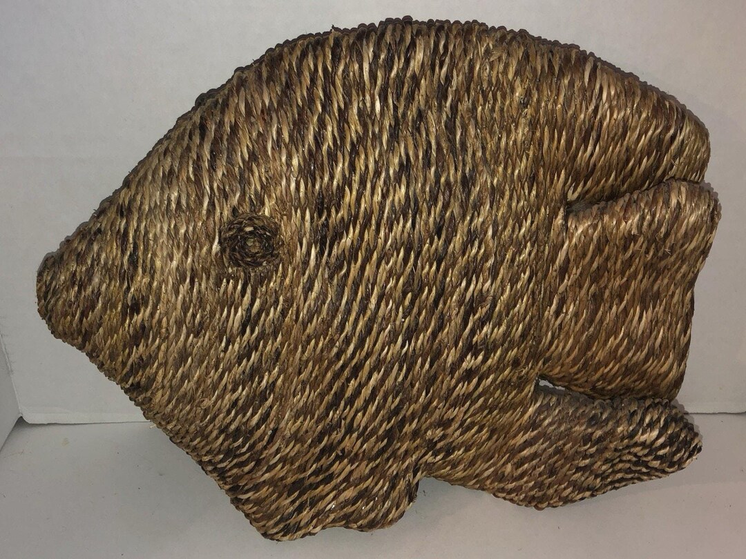 Vintage Woven Rope Rattan Fish Nautical Wall Decor Ocean Cottagecore 18 ...