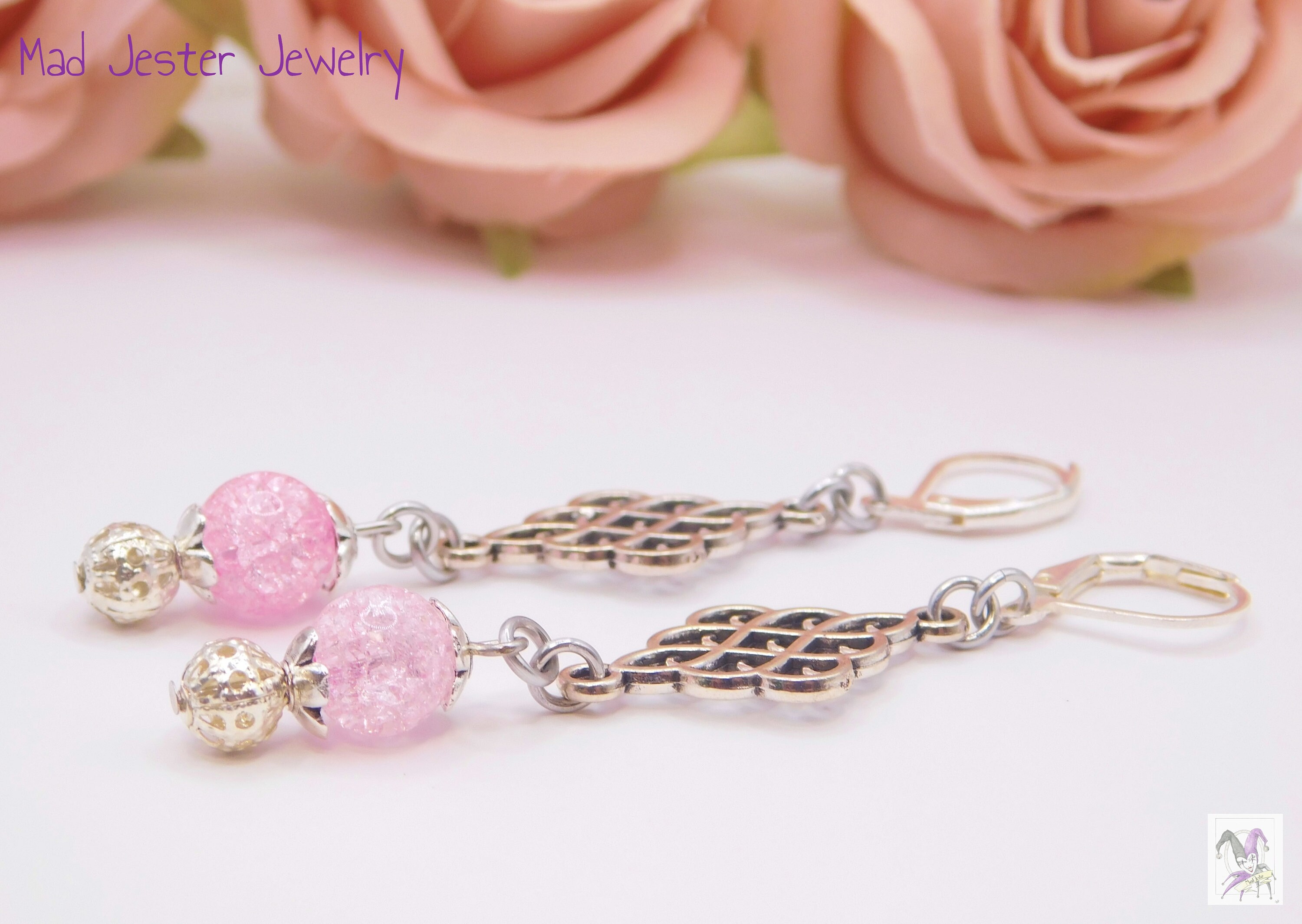 Mini Chandelier Pink Crackle Bead Dangle Earrings - Etsy