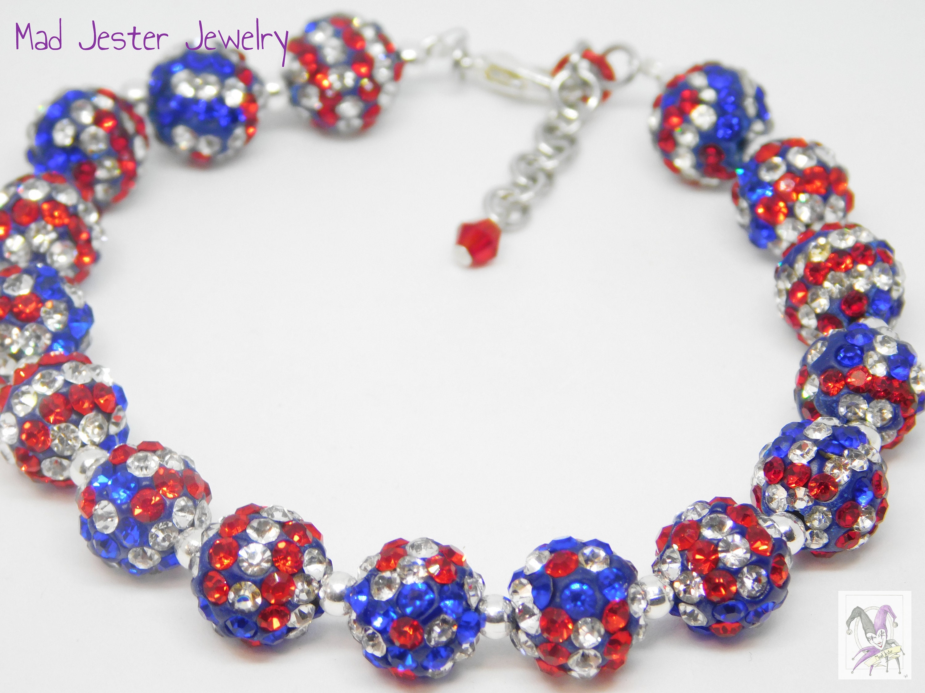 Patriotic and Sparkly Red, White, and Blue Rhinestone Bead Bracelet ...