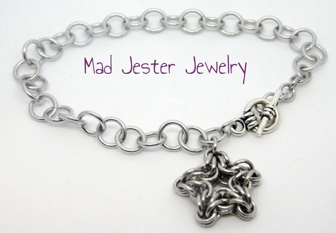 Byzantine Star Charm Bracelet: Aluminum Chainmaille, Tiffany-style - Etsy