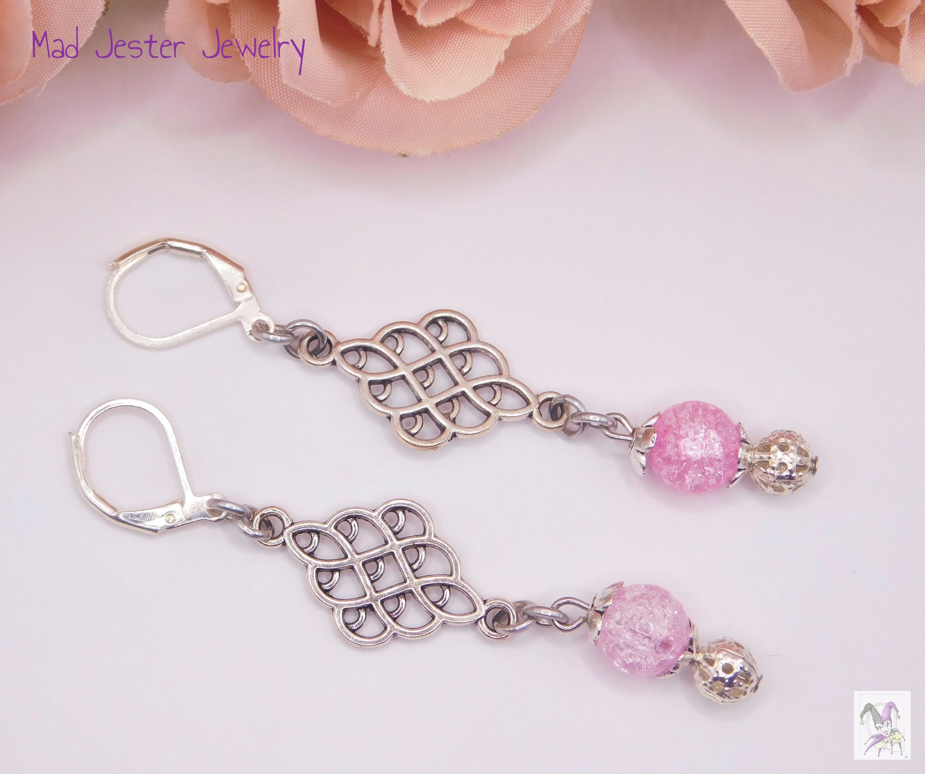 Mini Chandelier Pink Crackle Bead Dangle Earrings - Etsy