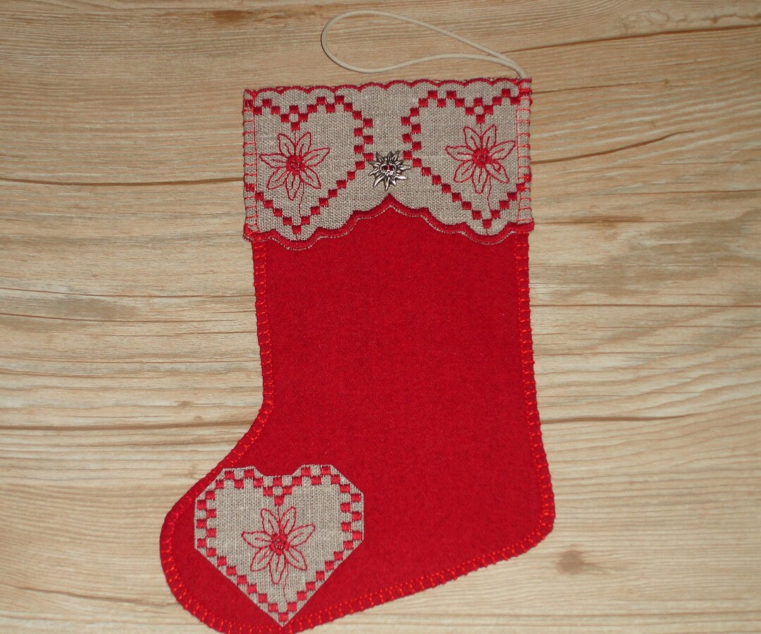 Dark Red Felt Edelweiss Embroidered Band Christmas Stocking - Etsy