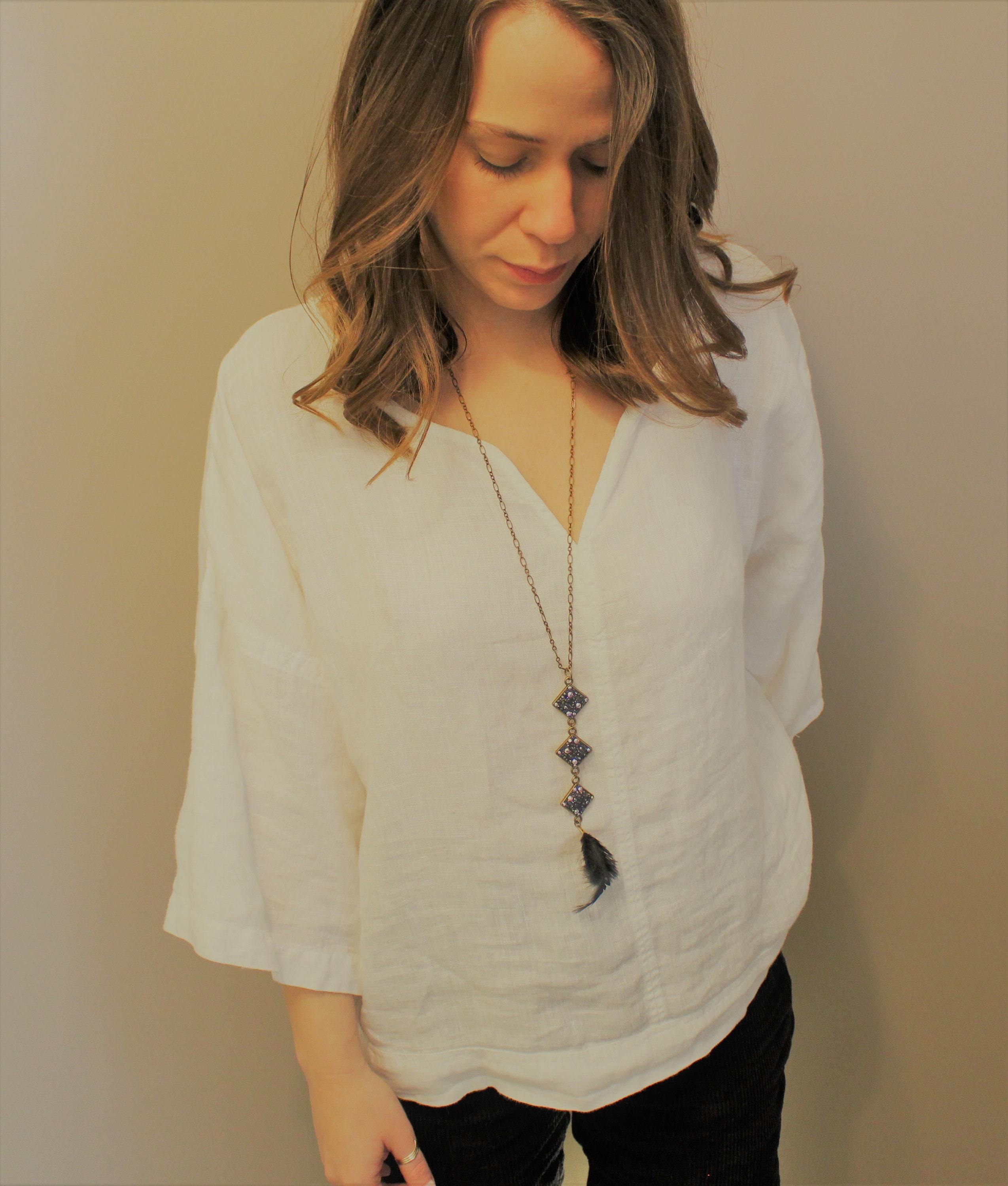 Long Necklace for Women, Long Pendant Necklace, Feather Jewelry, Long ...