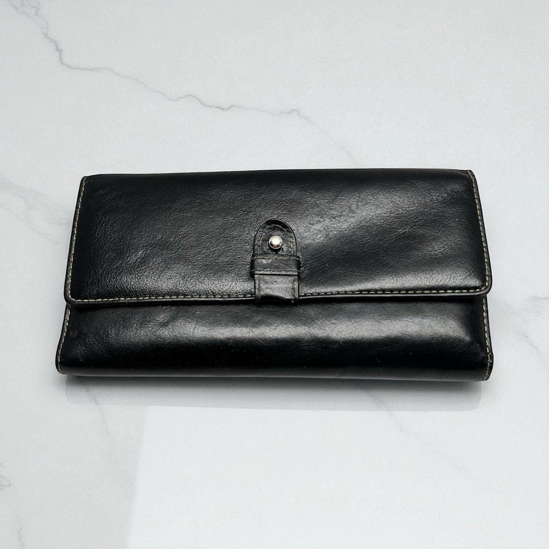 Vintage Buxton BUXHYDE Black Leather Checkbook Wallet Kiss Lock Change ...