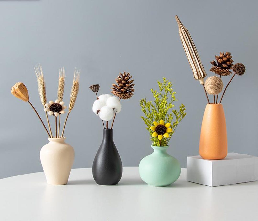Set of 4: Ceramic Flower Mini Table Vase With Dried Flowers for Home ...