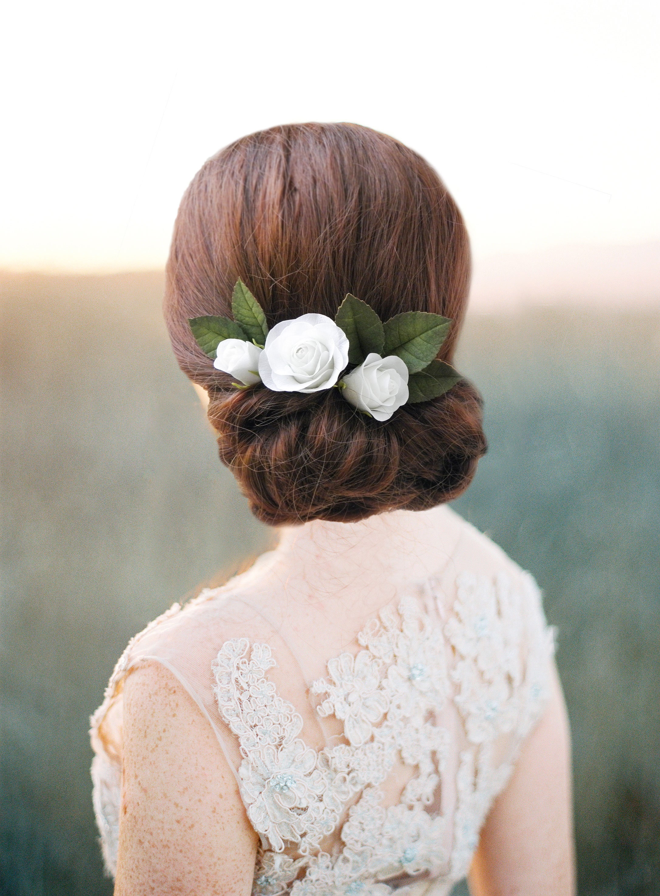 Floral bridal hair piece White roses hair clip wedding Bridal | Etsy