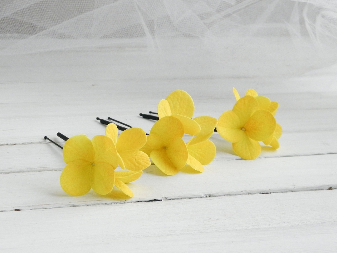 Yellow Flower Hair Pins Bride Hydrangea Wedding Piece Fall Floral Clip ...