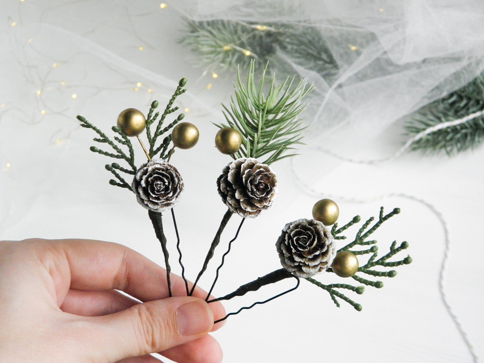 Winter Wedding Hair Pins Pine Cones Hair Piece Christmas Bridal ...