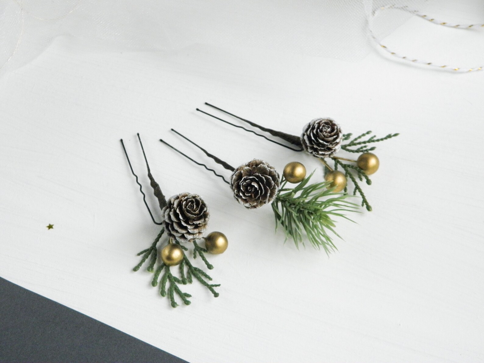 Winter Wedding Hair Pins Pine Cones Hair Piece Christmas Bridal ...