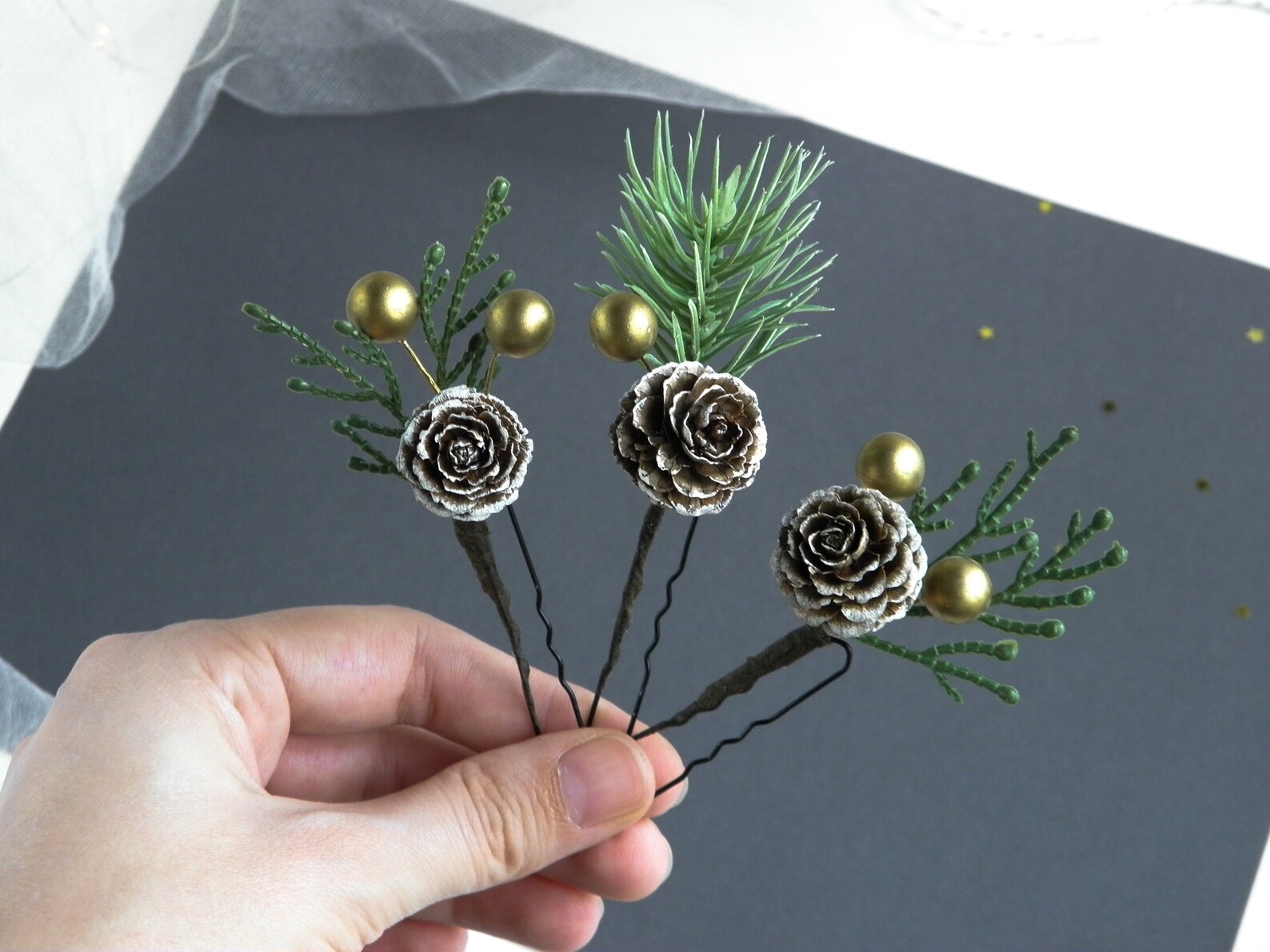 Winter Wedding Hair Pins Pine Cones Hair Piece Christmas Bridal ...