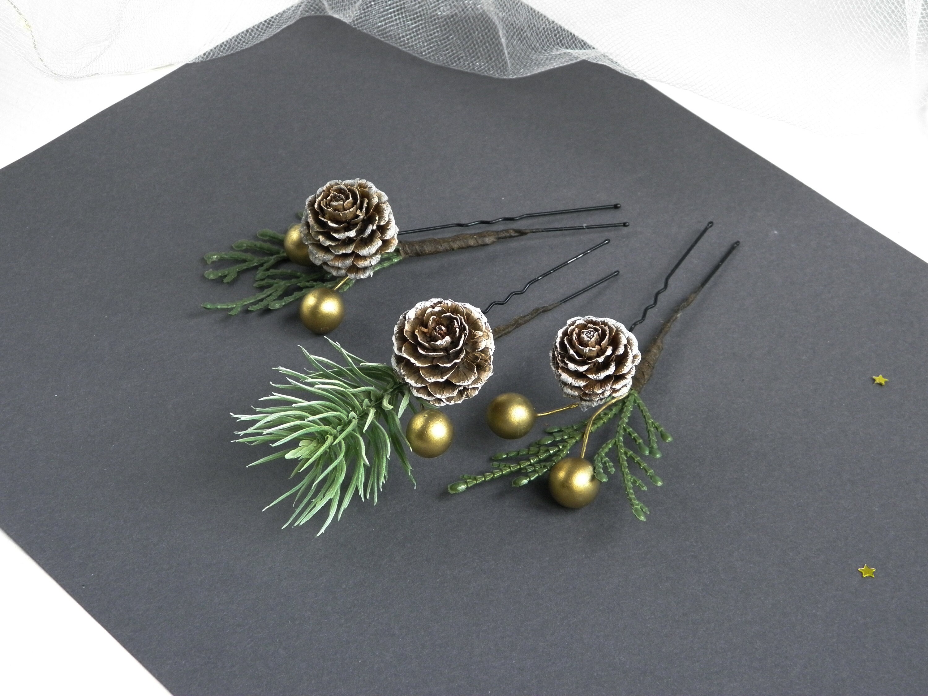 Winter Wedding Hair Pins Pine Cones Hair Piece Christmas Bridal ...
