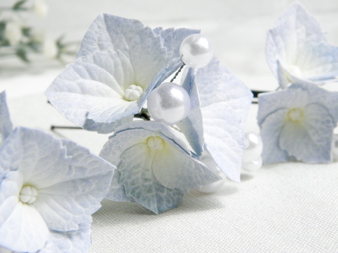 Dusty Blue Hydrangea Flowers Hair Pins Floral Wedding Hair Piece Bridal ...