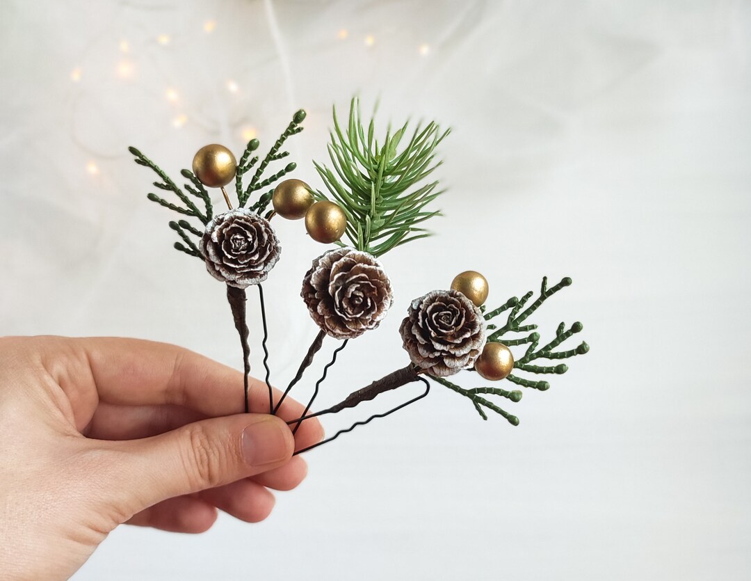 Winter Wedding Hair Pins Pine Cones Hair Piece Christmas Bridal ...