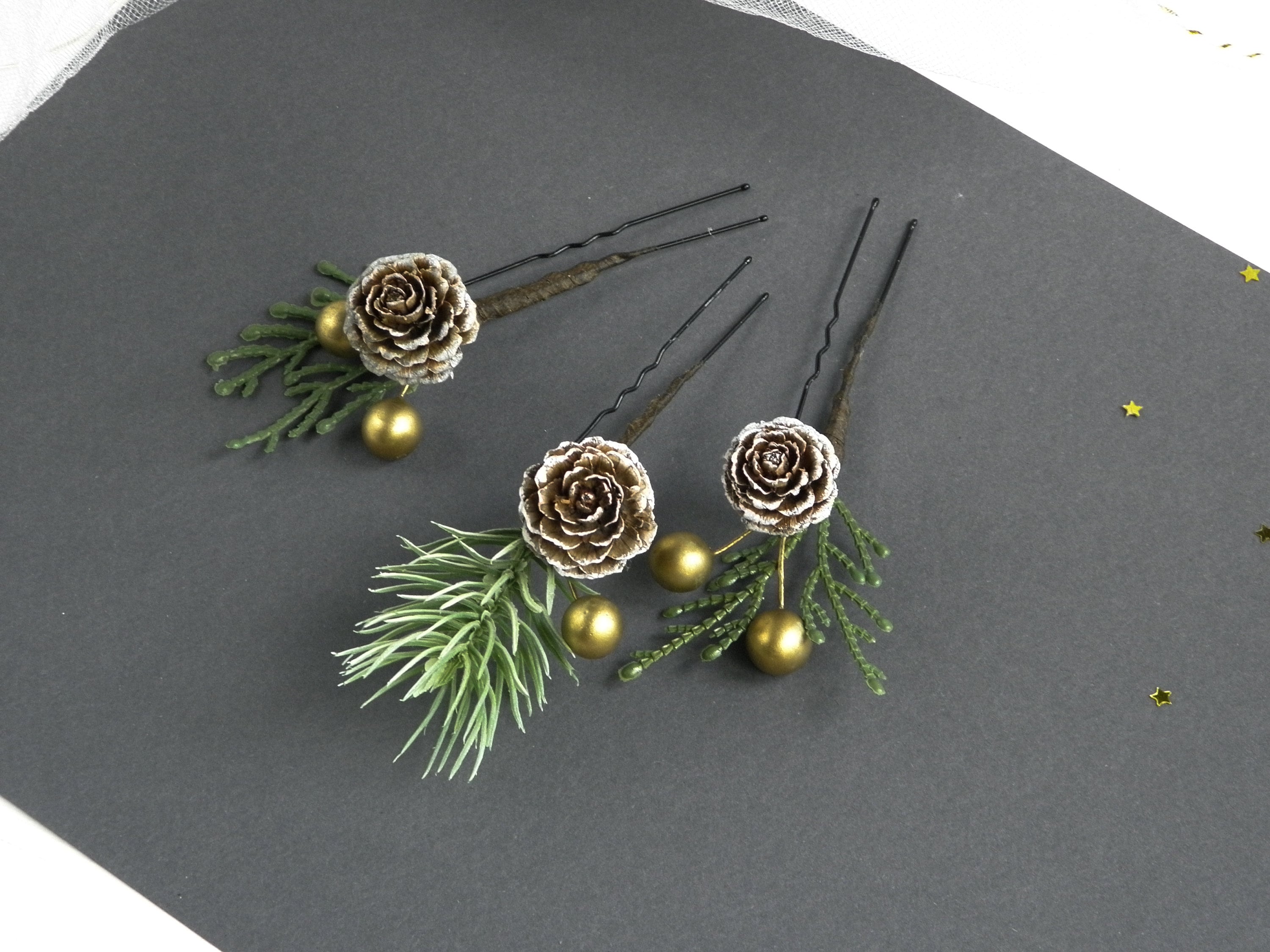 Winter Wedding Hair Pins Pine Cones Hair Piece Christmas Bridal ...