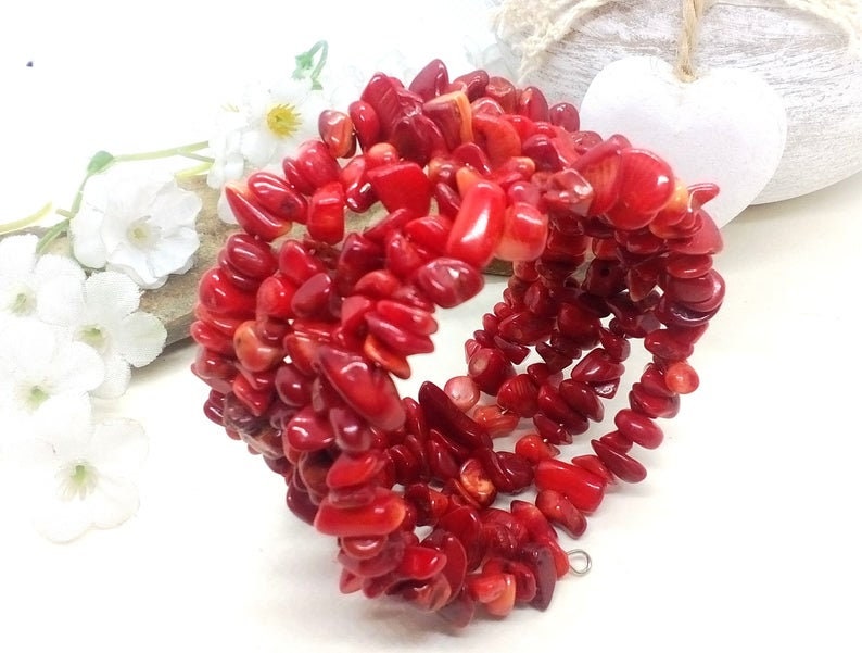 Pulseira de manguito de chip coral vermelho, pulseira de fio de memória ...