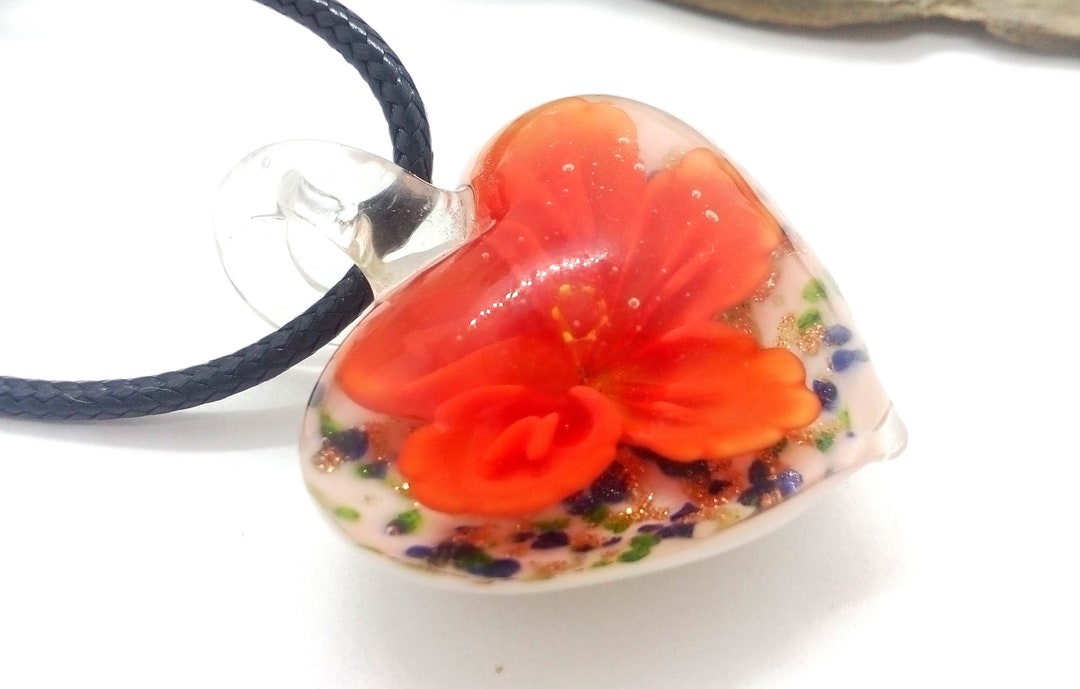 Red Heart Necklace, Murano Glass Necklace, Murano Glass Heart, Red ...