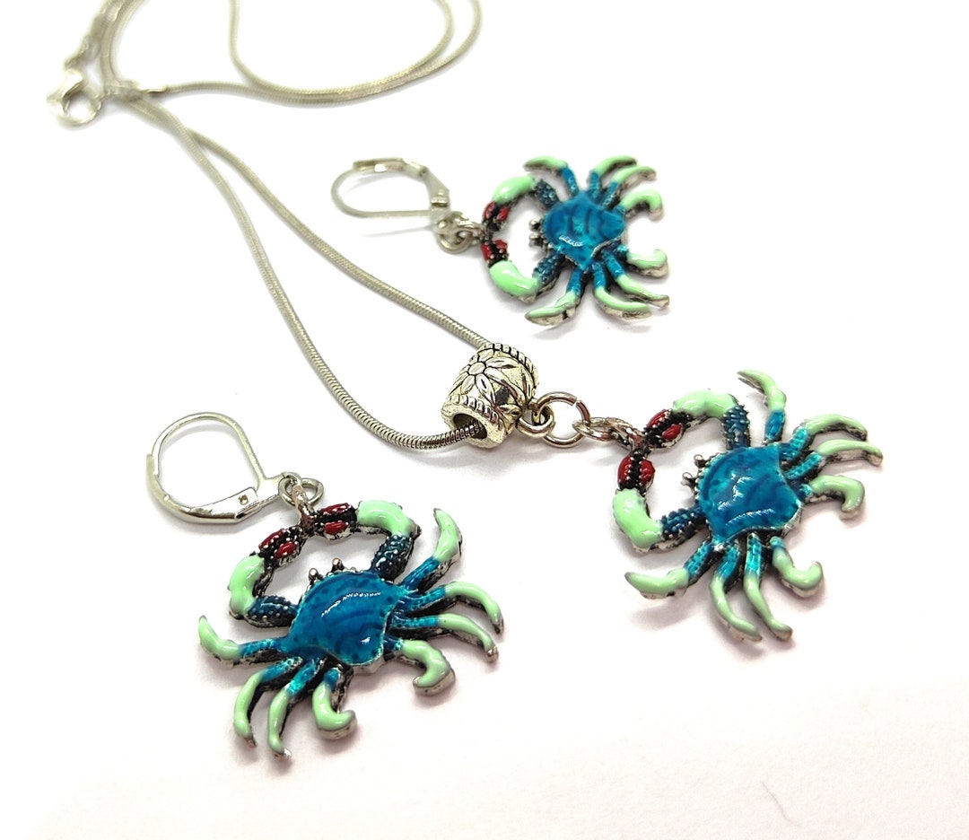 Crab Jewelry Set, Crab Necklace Pendant, Crab Earrings, Cancer ...