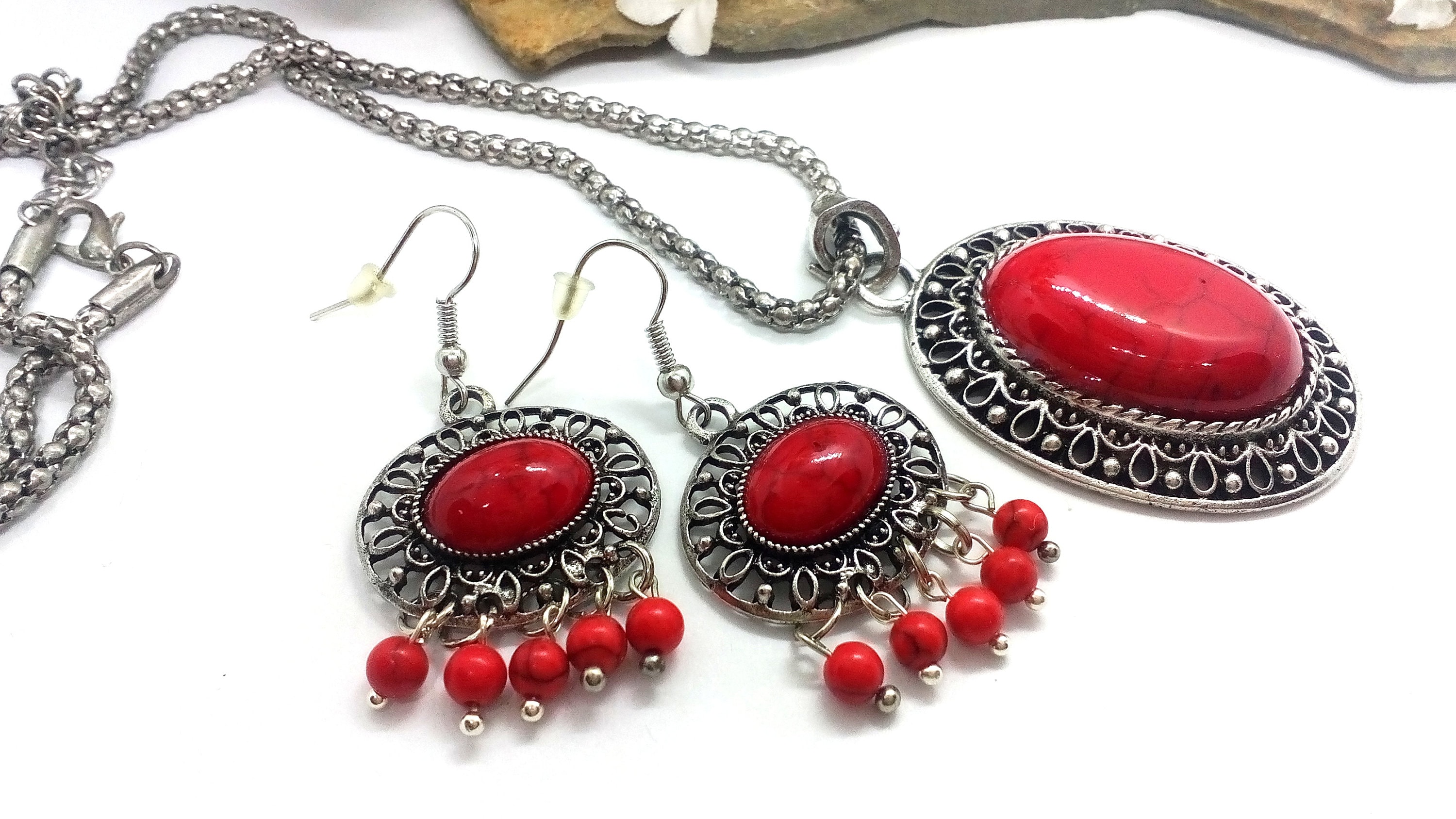 Rouge Coral Jewelry Set Bijoux de corail rouge Collier de | Etsy