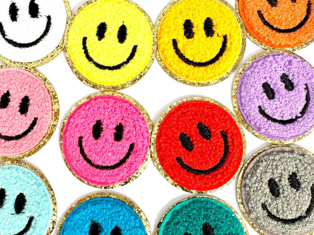 Smiley Face Patch, Glitter Happy Face, Preppy Happy Face, Chenille ...