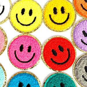 Smiley Face Patch, Glitter Happy Face, Preppy Happy Face, Chenille ...