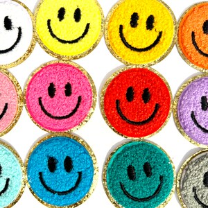 Smiley Face Patch, Glitter Happy Face, Preppy Happy Face, Chenille Smile Patch, Iron on Patch ...