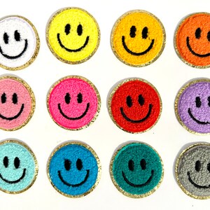 Smiley Face Patch, Glitter Happy Face, Preppy Happy Face, Chenille ...