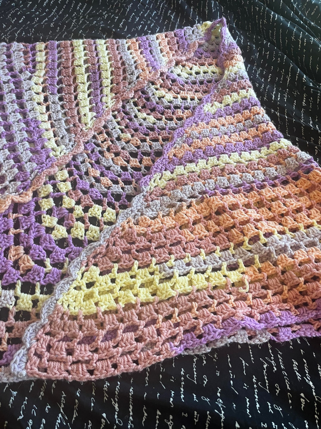 Crochet Shawl | Soft Crochet Granny Square Shawl | Pink Purple Neutral ...