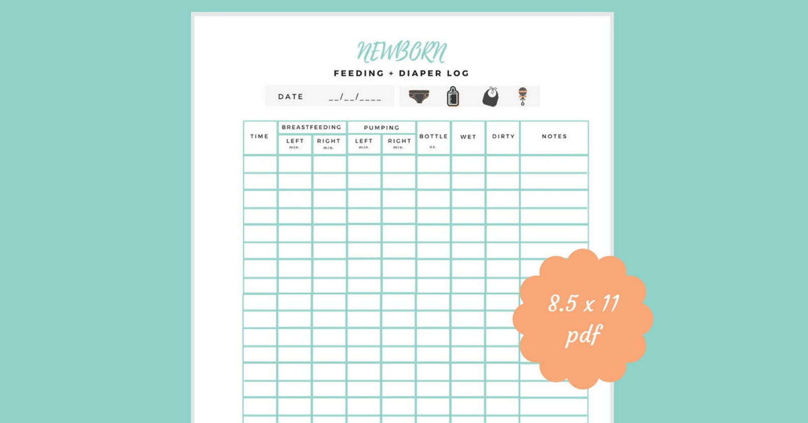 Baby Care Log, Feeding Pumping Diaper Log, Newborn Log, Baby Log ...