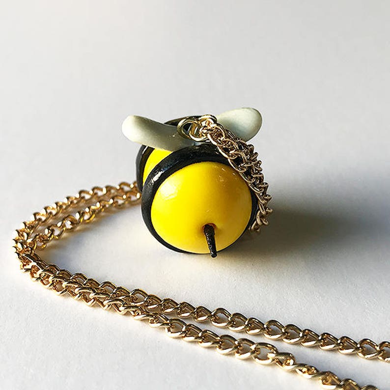 Kawaii Bumble Bee Necklace, Polymer Clay Jewelry, Gold Chain - Etsy