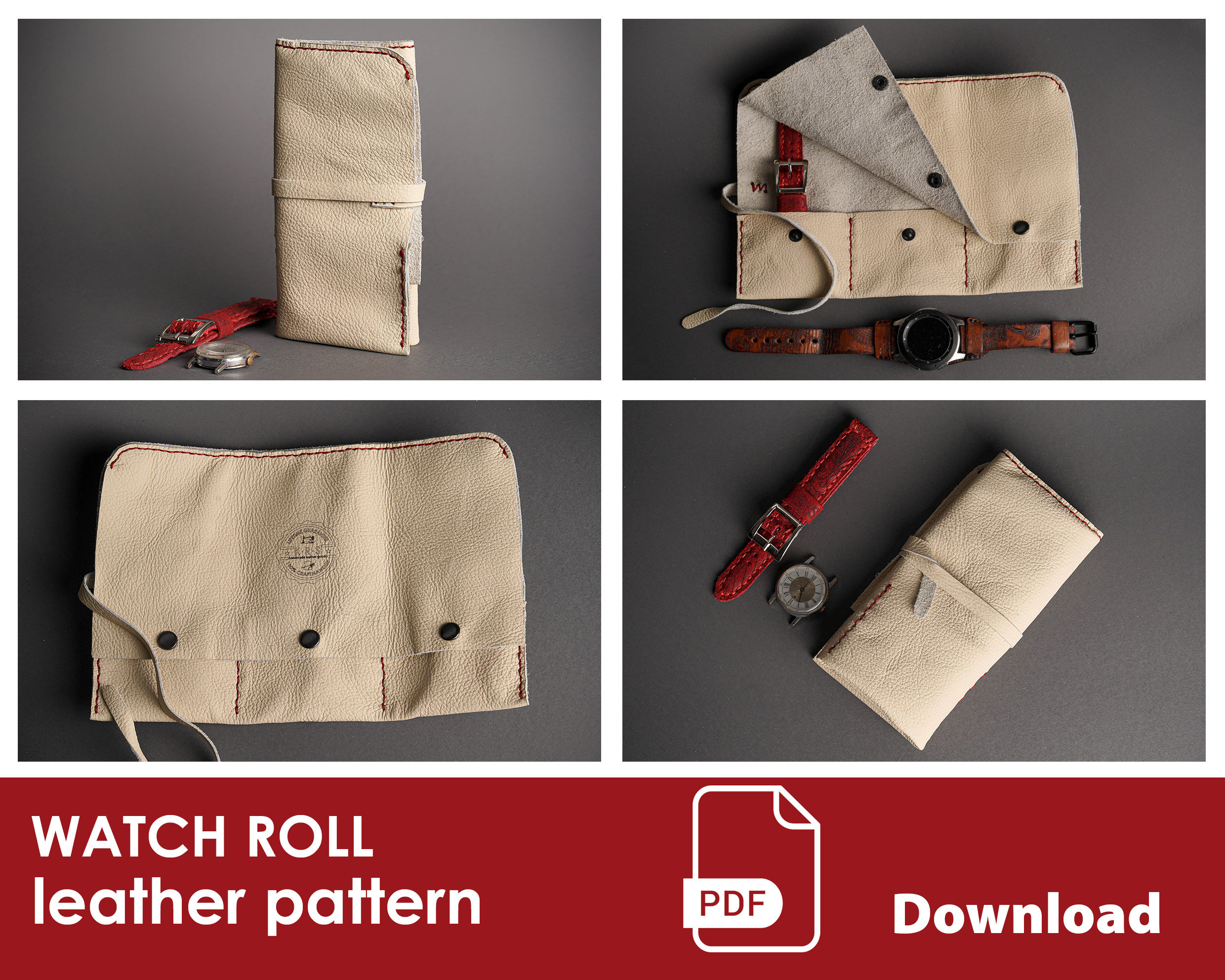 PDF Leather pattern Watch roll | Etsy