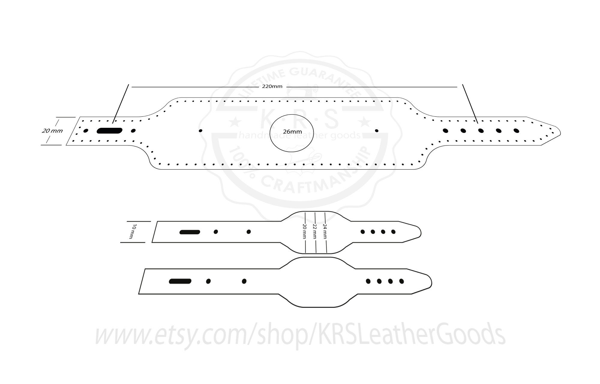 Watch Strap Band Template Pattern Guide Set - 20mm 22mm 24mm - PDF ...